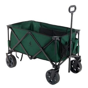 woods outdoor collapsible folding garden utility wagon cart w/ 225 pound capacity, 7 cubic feet of storage for camping, beach, & park, green