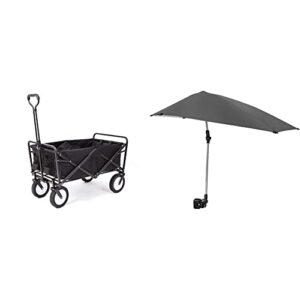 macsports collapsible folding outdoor utility wagon (black) and sport-brella versa-brella spf 50+ adjustable umbrella (gray)