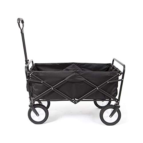 MacSports Collapsible Folding Outdoor Utility Wagon (Black) and Sport-Brella Versa-Brella SPF 50+ Adjustable Umbrella (Gray)