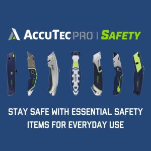 AccuTec Pro Safety U1 Standard Utility Knife - Tough, Sharp, and Safe Pocket Knife for Professionals - Includes Carbon Steel Blade with Adjustable Cut Depth - ASSU-U1AL