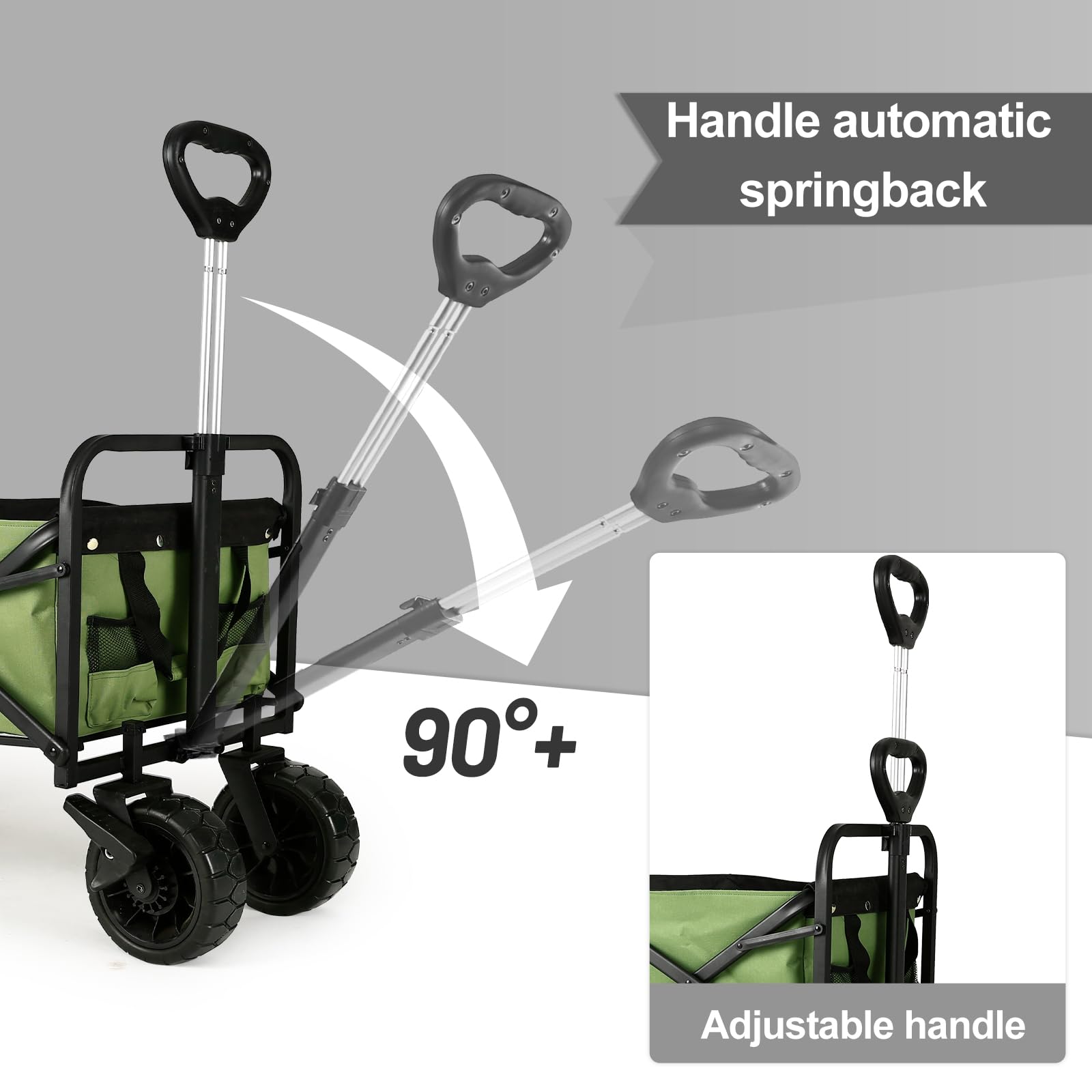 Whitsunday Collapsible Folding Garden Outdoor Park Utility Wagon Picnic Camping Cart with 8“ Bearing Fat Wheel and Brake (Standard Size(Plus+) 8" Wheels with Tailgate (Green Black)