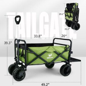 Whitsunday Collapsible Folding Garden Outdoor Park Utility Wagon Picnic Camping Cart with 8“ Bearing Fat Wheel and Brake (Standard Size(Plus+) 8" Wheels with Tailgate (Green Black)