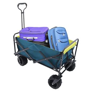 folding wagon cart, collapsible beach cart - 7" pu wheels - outdoor utility garden cart for beach camping shopping - 220lbs weight capacity - adjustable handle and drink holders