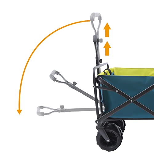 Folding Wagon Cart, Collapsible Beach Cart - 7" PU Wheels - Outdoor Utility Garden Cart for Beach Camping Shopping - 220lbs Weight Capacity - Adjustable Handle and Drink Holders