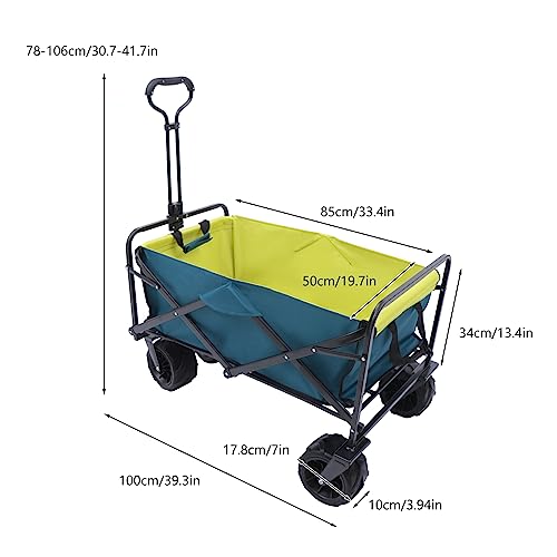 Folding Wagon Cart, Collapsible Beach Cart - 7" PU Wheels - Outdoor Utility Garden Cart for Beach Camping Shopping - 220lbs Weight Capacity - Adjustable Handle and Drink Holders