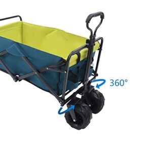 Folding Wagon Cart, Collapsible Beach Cart - 7" PU Wheels - Outdoor Utility Garden Cart for Beach Camping Shopping - 220lbs Weight Capacity - Adjustable Handle and Drink Holders