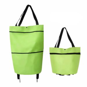 Foldable Shopping Cart, Portable Rolling Tote Shopping Bag with Wheels, Hand Pulling Utility Collapsible Grocery Bag for Picnic Trips to Buy Vegetables