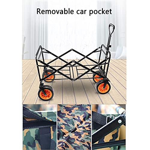 Outdoor Folding Utility Wagon Collapsible Camping Wagon, Garden Pull Wagon with Covered and Storage Basket, Outdoor Picnic Truck, Load-Bearing 80kg / 176lbs