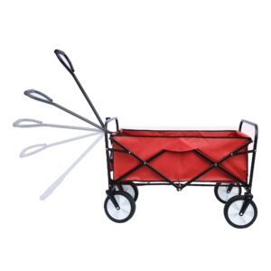 SYING88 Folding Beach Wagon, Red, Collapsible Utility Cart for Outdoor Activities, Canvas Fabric, 150lb Capacity, Easy Fold and Store