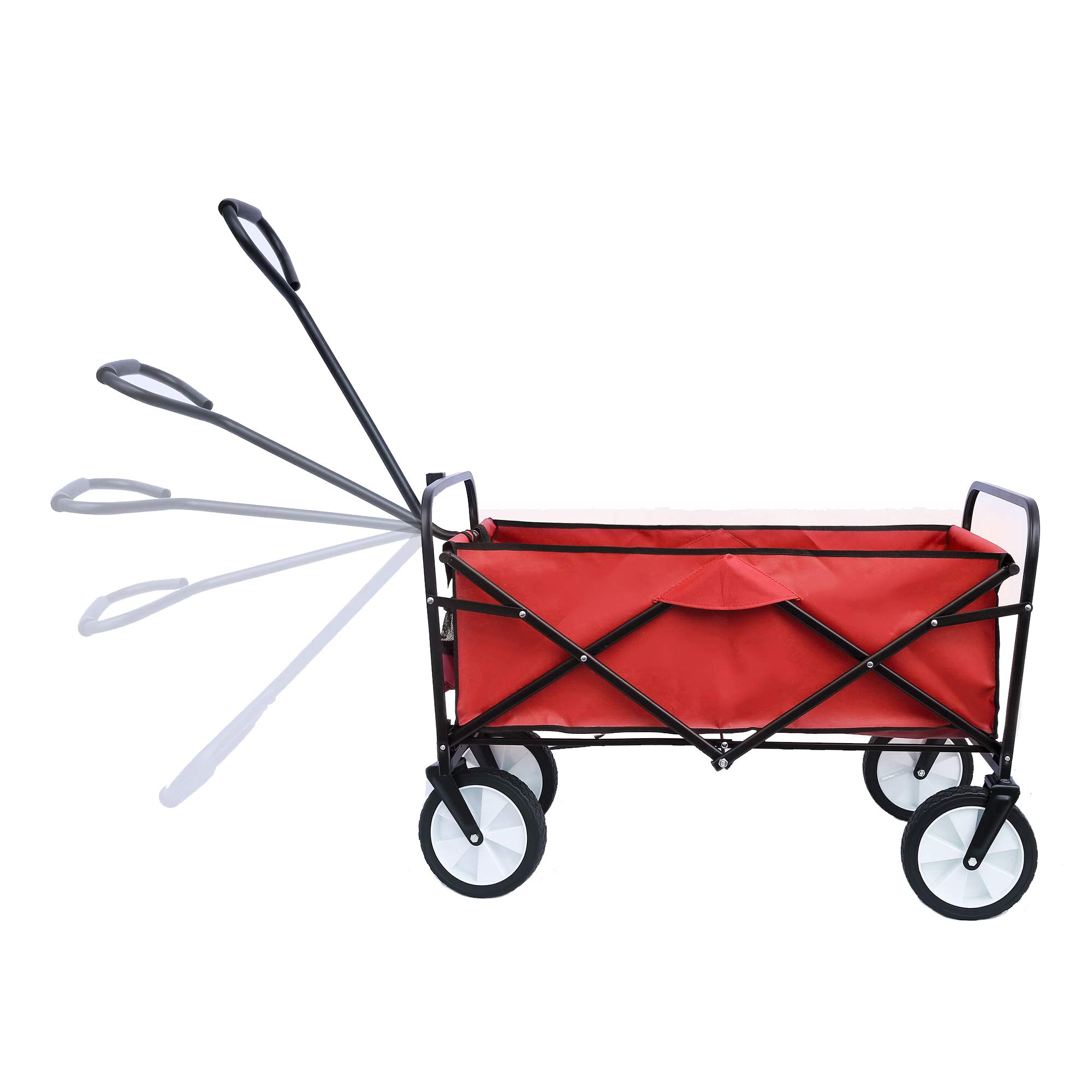 SYING88 Folding Beach Wagon, Red, Collapsible Utility Cart for Outdoor Activities, Canvas Fabric, 150lb Capacity, Easy Fold and Store