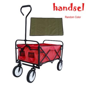 SYING88 Folding Beach Wagon, Red, Collapsible Utility Cart for Outdoor Activities, Canvas Fabric, 150lb Capacity, Easy Fold and Store