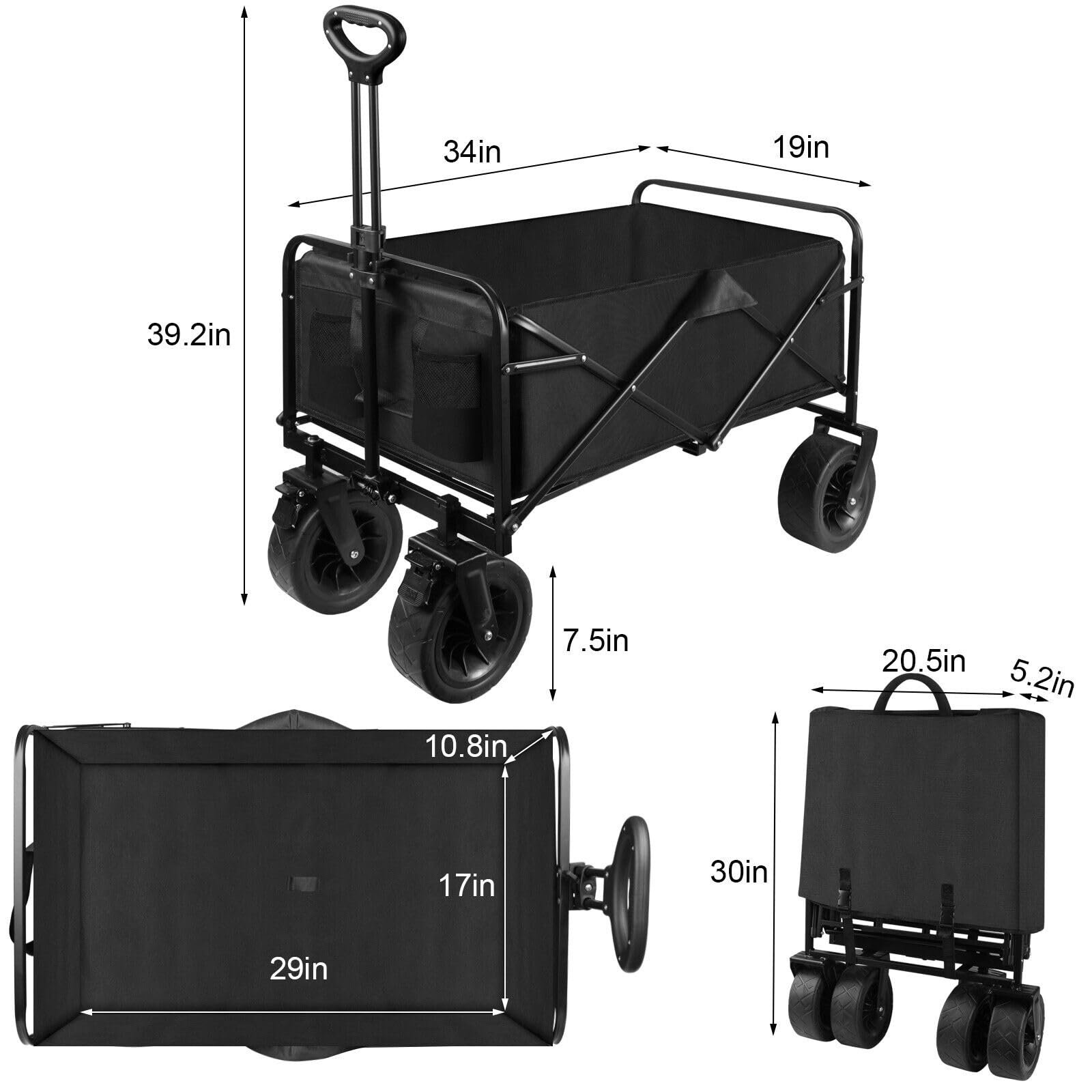 Folding Beach Wagon Cart Collapsible Heavy Duty Outdoor Camping Garden Utility