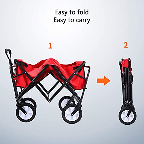 Suuim Outdoor Folding Utility Wagon Collapsible Outdoor Garden Utility Wagon, Transport Trolley for All Terrain, Beach Trailer, Adjustable Handle, Load-Bear