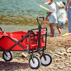 Suuim Outdoor Folding Utility Wagon Collapsible Outdoor Garden Utility Wagon, Transport Trolley for All Terrain, Beach Trailer, Adjustable Handle, Load-Bear