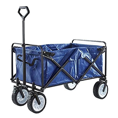 Suuim Collapsible Folding Wagon, Outdoor Folding Utility Wagon Outdoor Camping Trolley, Portable Handcart with Brake, Garden Utility Truck, for Picnic Fishi