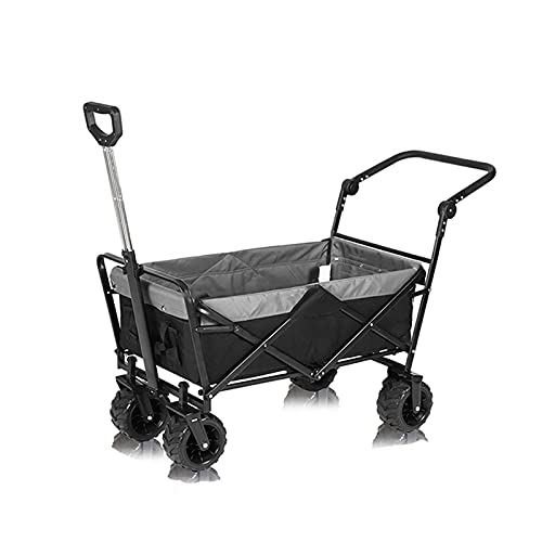 Suuim Collapsible Folding Wagon, Folding Camping Wagon,Collapsible Beach Garden Trolley Cart,Heavy Duty Utility Garden Yard Folding Cart,with Side Pocket Cu