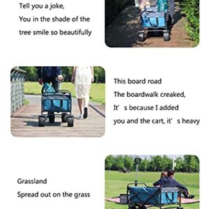 Suuim Collapsible Folding Wagon, Folding Camping Wagon,Collapsible Beach Garden Trolley Cart,Heavy Duty Utility Garden Yard Folding Cart,with Side Pocket Cu