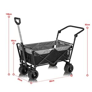 Suuim Collapsible Folding Wagon, Folding Camping Wagon,Collapsible Beach Garden Trolley Cart,Heavy Duty Utility Garden Yard Folding Cart,with Side Pocket Cu