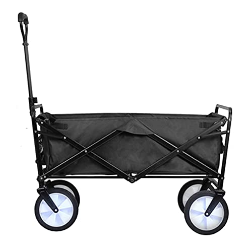 Suuim Collapsible Folding Wagon, Outdoor Folding Utility Wagon Heavy Duty Garden Cart, Folding Wagon Utility Truck, Adjustable Handle, Portable Camping Trol