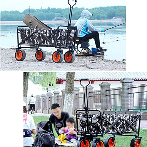 Suuim Collapsible Folding Wagon, Outdoor Folding Utility Wagon Heavy Duty Garden Cart, Folding Wagon Utility Truck, Adjustable Handle, Portable Camping Trol