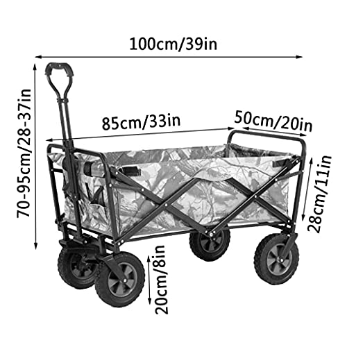 Suuim Collapsible Folding Wagon, Outdoor Folding Utility Wagon 4 Wheeled Folding Camping Cart, Utility Garden Trolley, Portable Outdoor Handcart with Brake,