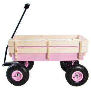 collapsible folding wagon, push pull foldable beach wagon cart with all-terrain wheels, heavy duty utility grocery wagon for outdoor camping garden sport shopping,pink