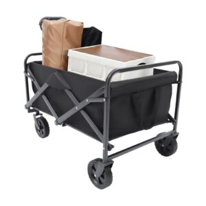 folding wagon cart, collapsible beach cart - 5" rubber wheels - outdoor utility garden cart for beach camping shopping - 220lbs weight capacity - adjustable handle and 2 cup holders