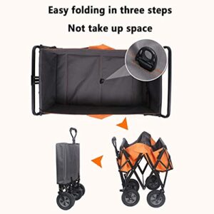 Suuim Collapsible Folding Wagon, Outdoor Folding Utility Wagon 4-Wheel Portable Fishing Cart, Folding Camping Trolley with Storage Basket, Heavy Beach Truck