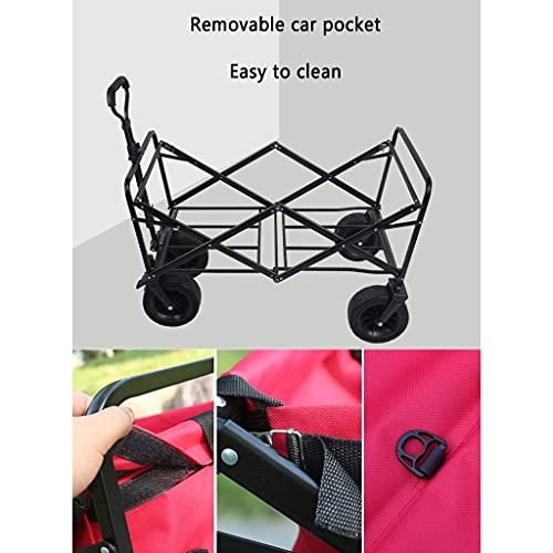 Suuim Collapsible Folding Wagon, Outdoor Folding Utility Wagon 4-Wheel Portable Fishing Cart, Folding Camping Trolley with Storage Basket, Heavy Beach Truck