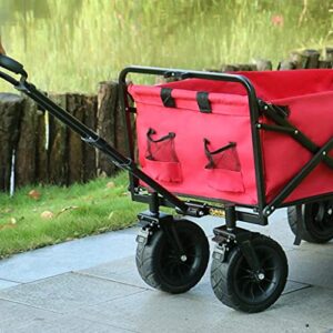 Suuim Collapsible Folding Wagon, Outdoor Folding Utility Wagon 4-Wheel Portable Fishing Cart, Folding Camping Trolley with Storage Basket, Heavy Beach Truck