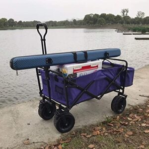 Suuim Collapsible Folding Wagon, Outdoor Folding Utility Wagon 4-Wheel Portable Fishing Cart, Folding Camping Trolley with Storage Basket, Heavy Beach Truck