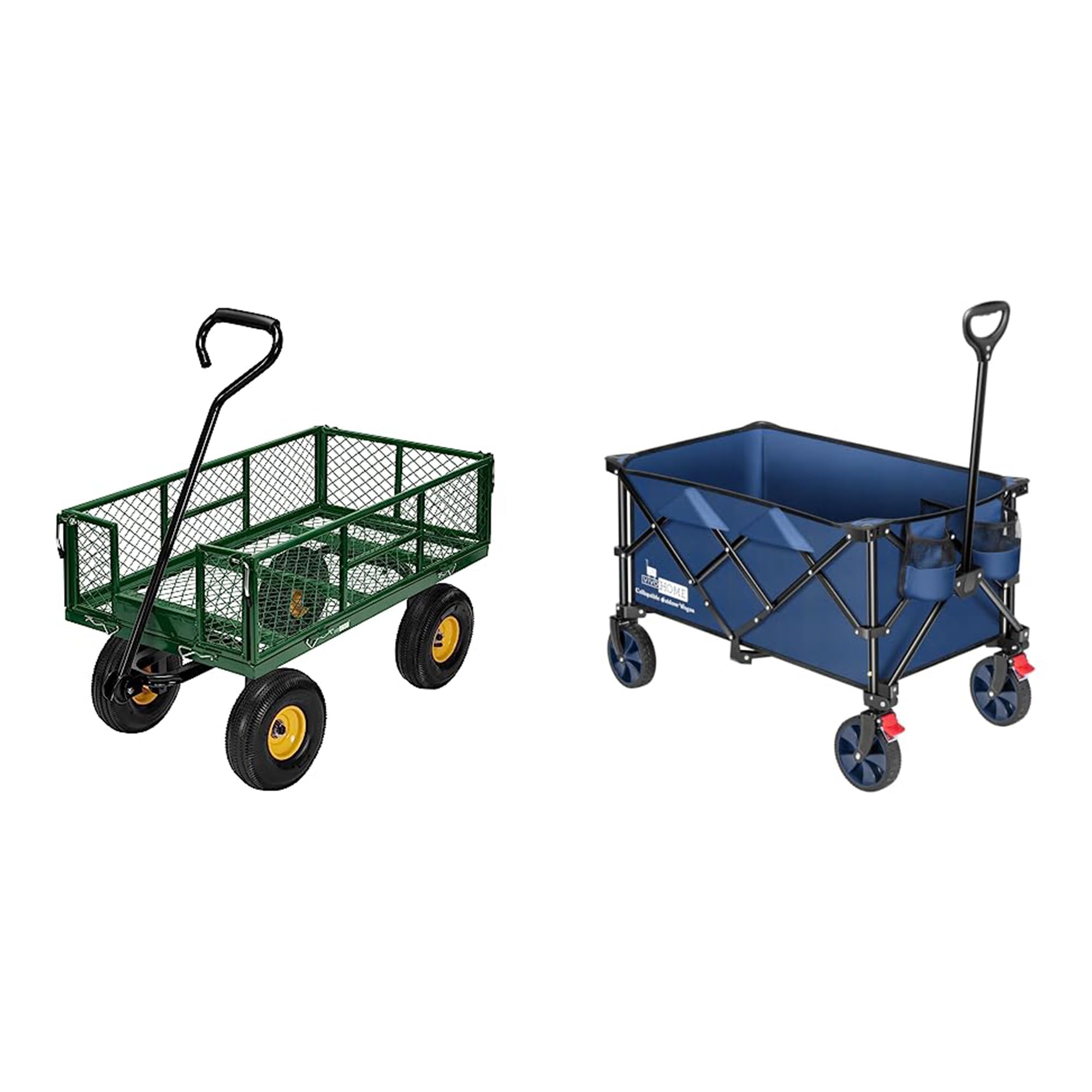 VIVOHOME Heavy Duty 880 Lbs Capacity Mesh Steel Garden Cart Folding Utility Wagon with Removable Sides and Wheels (Green) and Upgraded Heavy Duty 180 Lbs Collapsible Foldable Wagon Patio Garden Cart