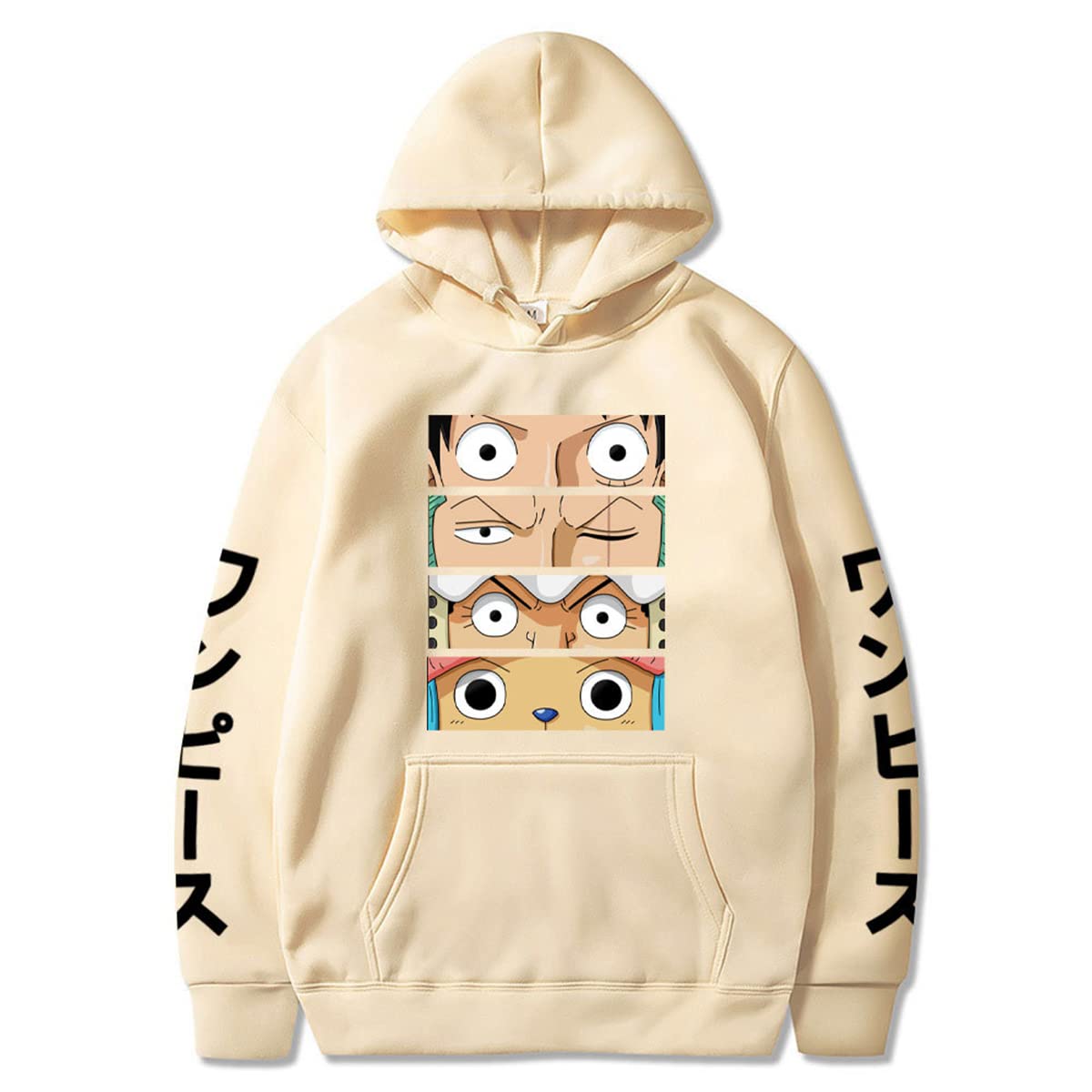 Sybnwnwm Hoodie Hood Pullover Hip Hop Anime Hoodies Long Sleeve Sweatshirt Unisex Beige