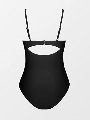 CUPSHE One Piece Swimsuit for Women Bathing Suits Twist Front Cutout Adjustable Straps Ruched Swimwear M, Black