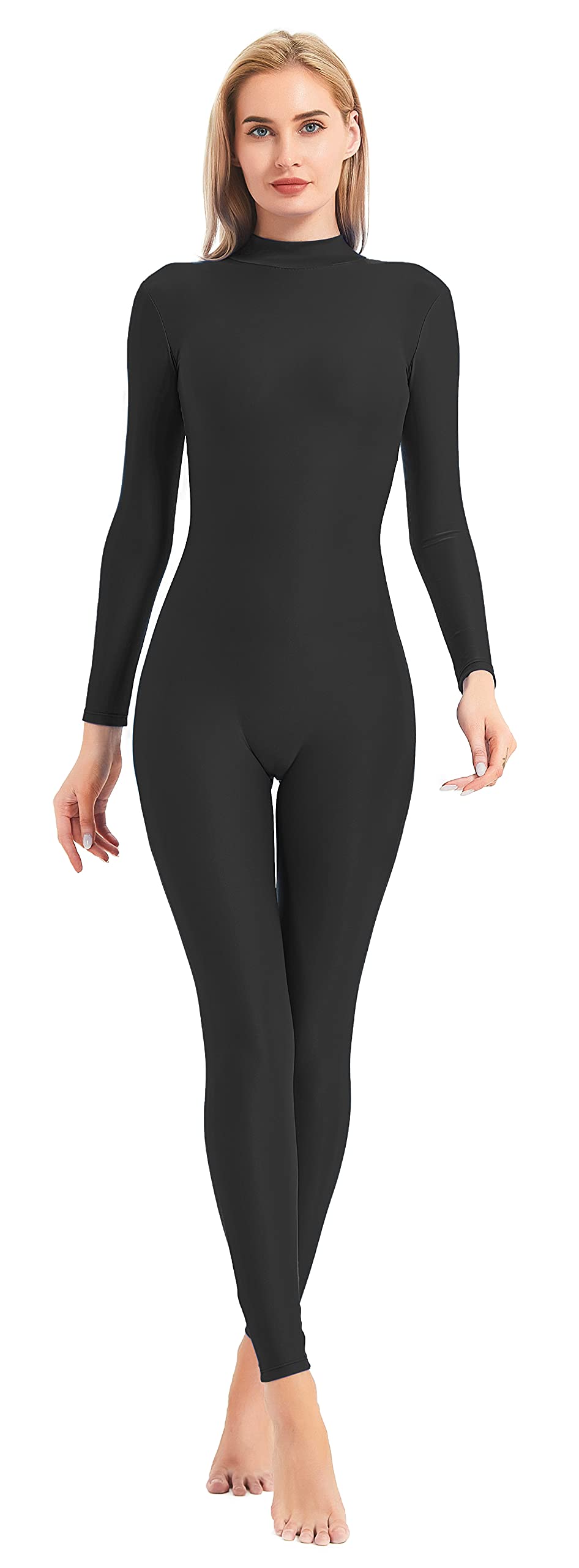 speerise Adult High Neck Zip One Piece Unitard Full Body Leotard Bodycon Jumpsuit for Women