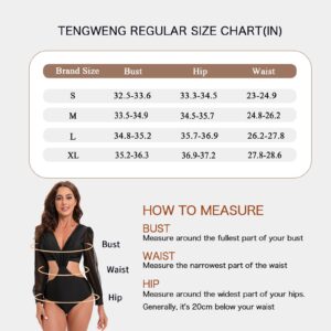 tengweng Women's Puff Long Sleeves One Piece Swimsuit Rash Guard V-Neck Bathing Suit