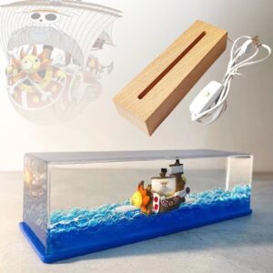 laupvxa unsinkable boat pirate ship, housand sunny fluid drift bottle, ship in a bottle cruise ship model toy, suitable, for car decor, home showcase desktop ornaments-rectangle+light base