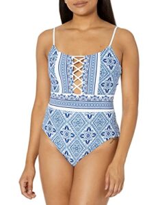 la blanca women's standard strappy mio one piece swimsuit, capri blue//mediterranean breeze, 10