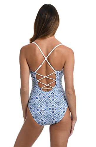 La Blanca Women's Standard Strappy Mio One Piece Swimsuit, Capri Blue//Mediterranean Breeze, 10