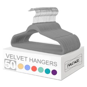 bagail velvet hangers 50 pack, non slip 360 degree swivel hook strong and durable clothes hangers for coats, suit, shirt dress, pants & dress clothes(grey, 50 pack)