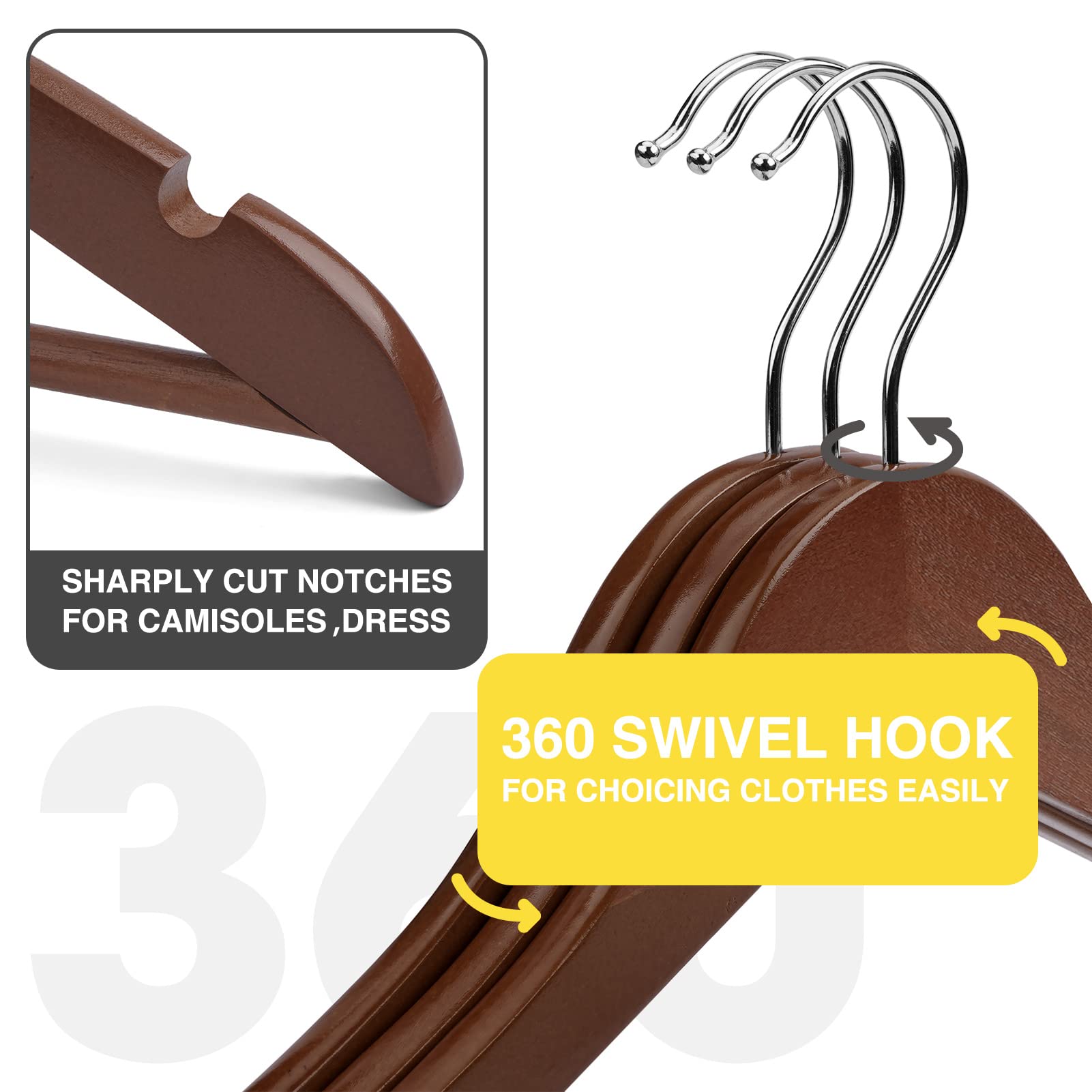 UINICOR Wooden Hangers -30 Pack- Clothes Hangers Slim Wood Hangers Coat Hangers for Closet,Clothes Hanger with Extra Smooth Finish,Precisely Cut Notches,Hangers for Shirt Suit Dress,Walnut