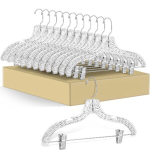 quality hangers 12 pack clear plastic skirt hangers - crystal cut pants hangers - durable plastic hanger set - dress hangers with adjustable clips - heavy duty hangers