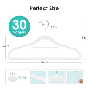 DUDUCOFU Velvet Hangers Non Slip Felt Hangers, 30 Pack White Velvet Hangers Clothes Hangers Space Saving Slim Hangers with 360 Degree Swivel Hook for Suits Coats, Jackets, Pants, and Dress Clothes