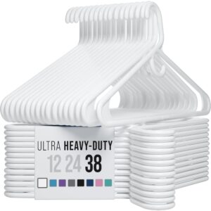 ultra heavy duty plastic clothes hangers - white - durable coat, suit and clothes hanger. perchas de ropa (38 pack - white)