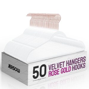 jersow hangers velvet - 50 pack, non-slip velvet hangers with 360 degree swivel hook, space saving felt hangers heavy duty enough for suit hangers, coat hangers, dress hangers, skirt hangers (white)