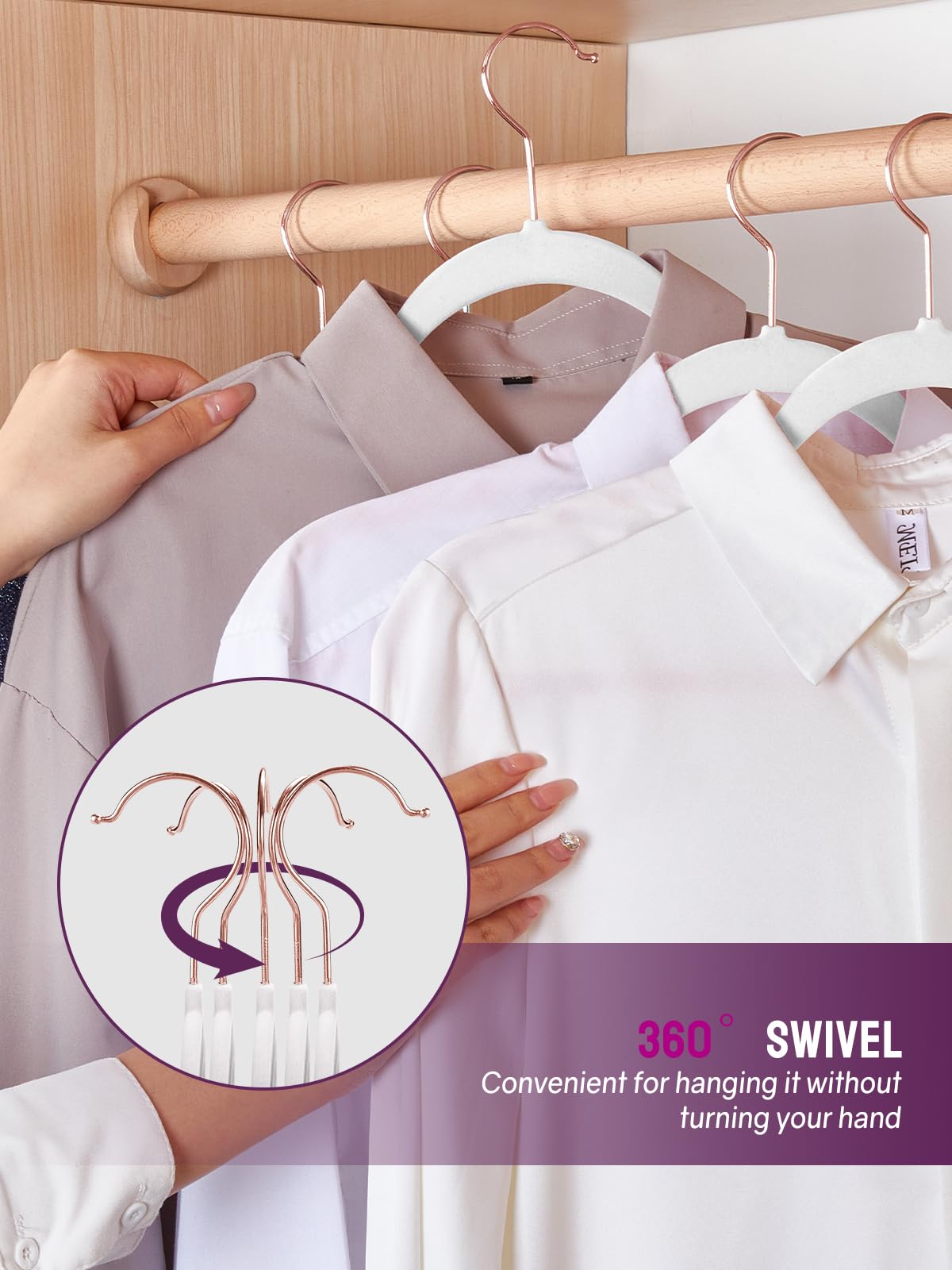 Jersow Hangers Velvet - 50 Pack, Non-Slip Velvet Hangers with 360 Degree Swivel Hook, Space Saving Felt Hangers Heavy Duty Enough for Suit Hangers, Coat Hangers, Dress Hangers, Skirt Hangers (White)