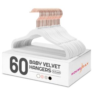 house day velvet baby hangers for closet, kids hangers velvet 60 pack, non slip toddler hangers 11.8 inch, durable childrens hangers newborn hangers for baby clothes- white