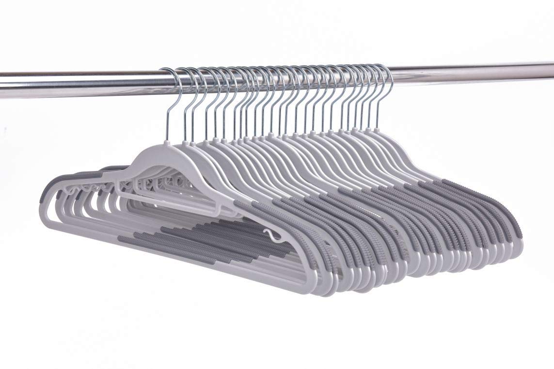 Quality Hangers Clothes Hangers 50 Pack - Non-Velvet Plastic Hangers for Clothes - Heavy Duty Coat Hanger Set - Space-Saving Closet Hangers with Gray Swivel Hooks - Functional Non-Flocked Hangers