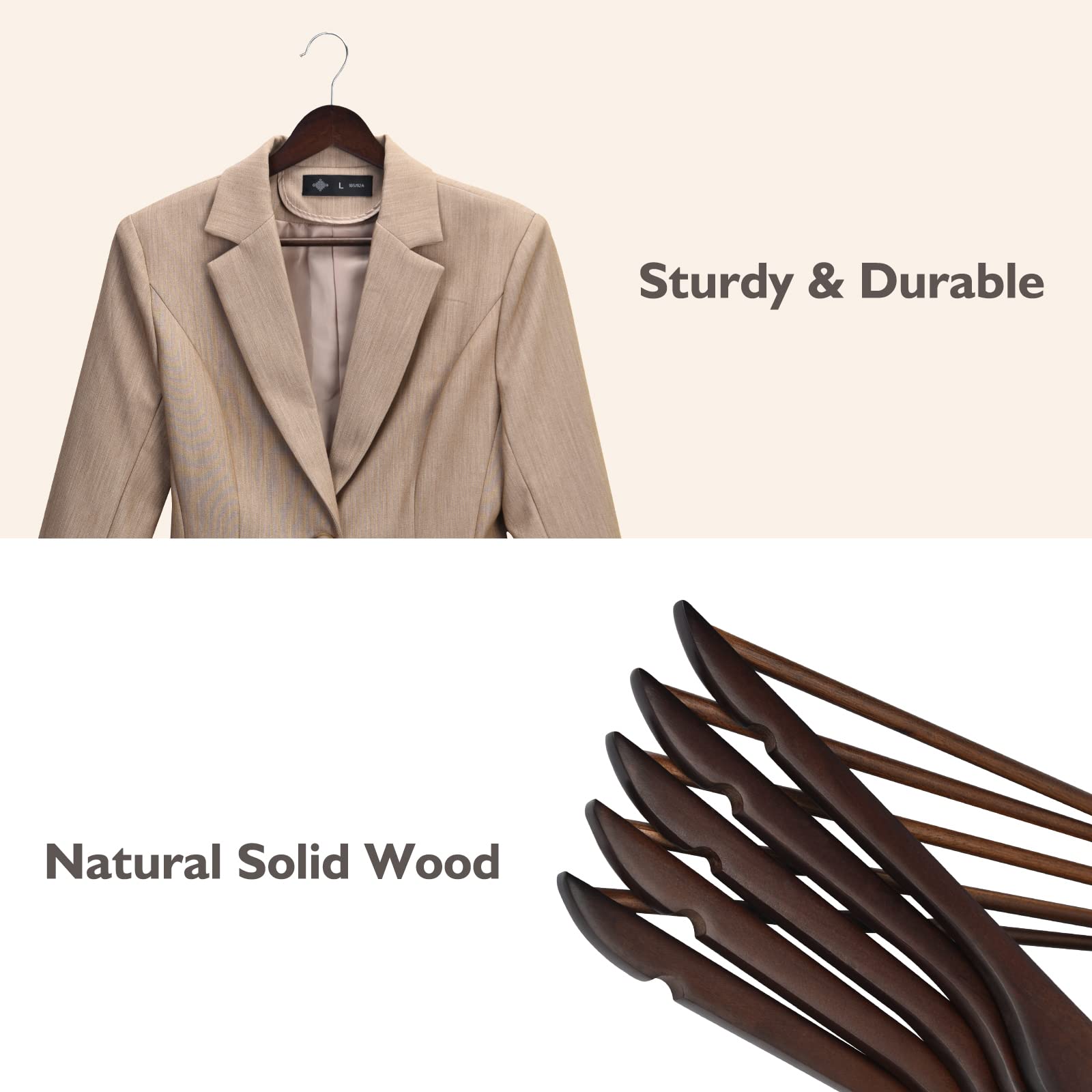 Edergoo Wooden Hangers 30 Pack, Slim Hangers Wood with Non Slip Pants Bar, Smooth Finish Wooden Suit Hangers, Walnut