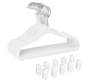 finnhomy non-slip clothes hangers for baby and kids 30-pack velvet hangers with 10 finger clips, white